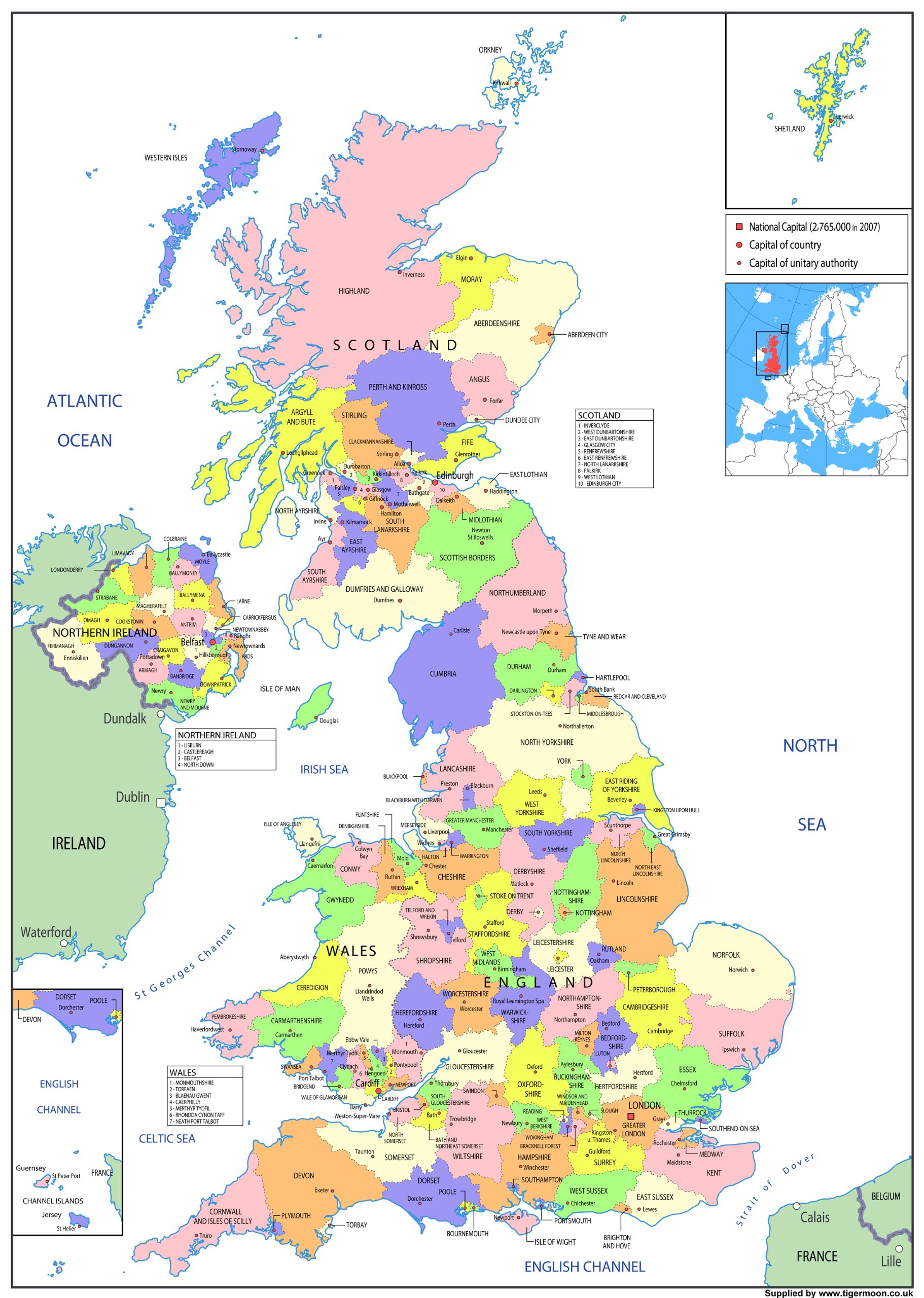 Administrative Map of the UK - Size A1-59.4 x 84.1cm - Paper Laminated ...