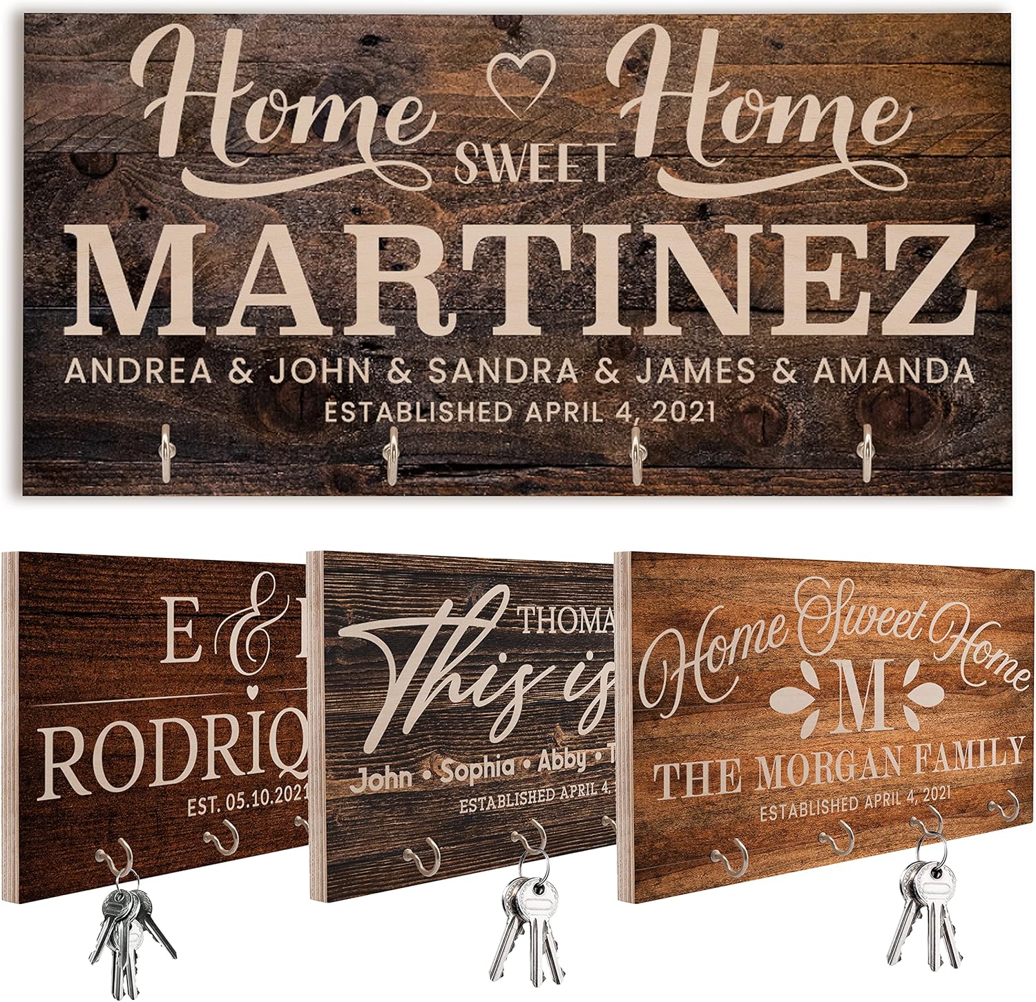 Amazon.com: Personalized Key Hook for Wall - Cuztomized Wooden Key ...