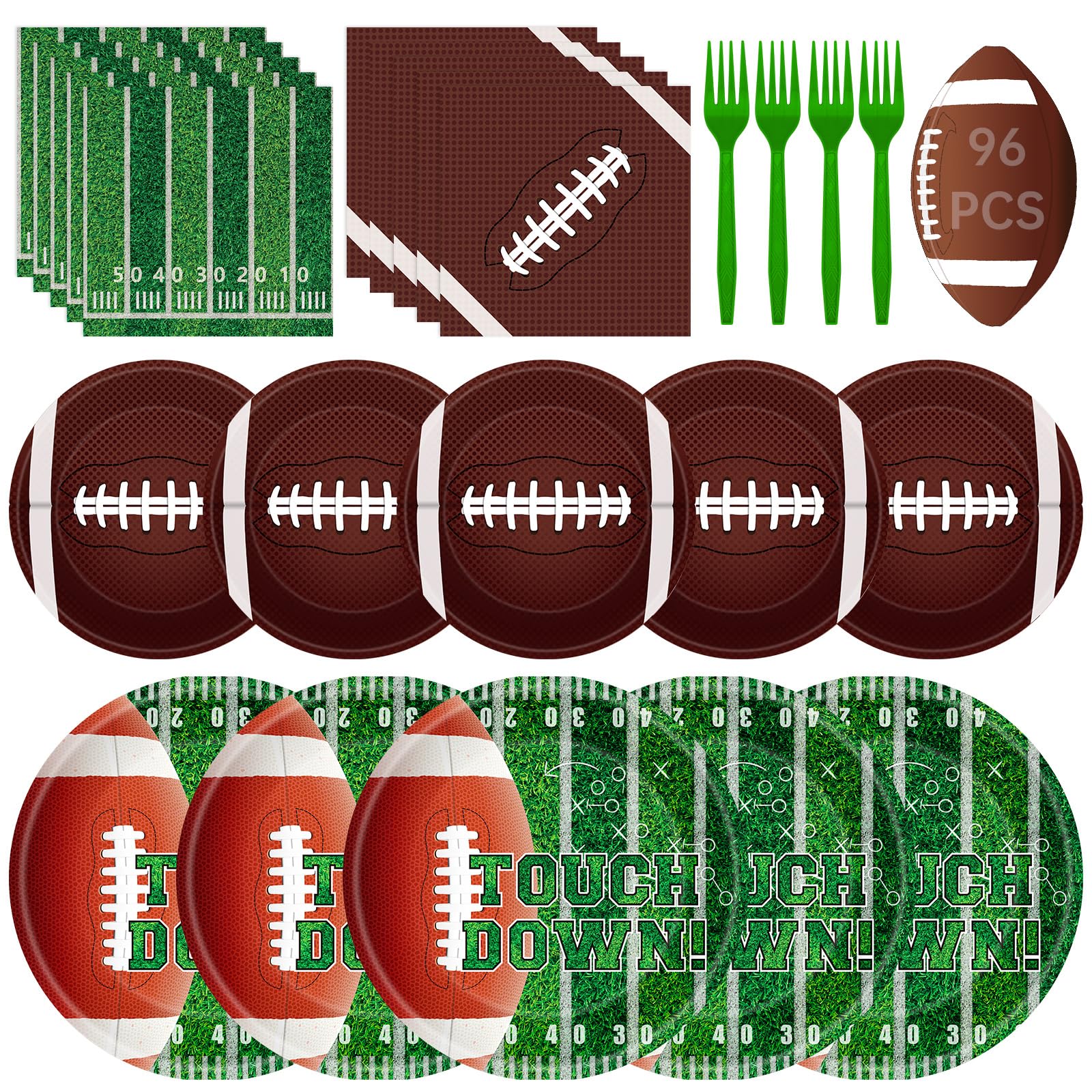 Amazon.com: 96 Pcs Football Plates and Napkins Forks Sets - Rugby ...