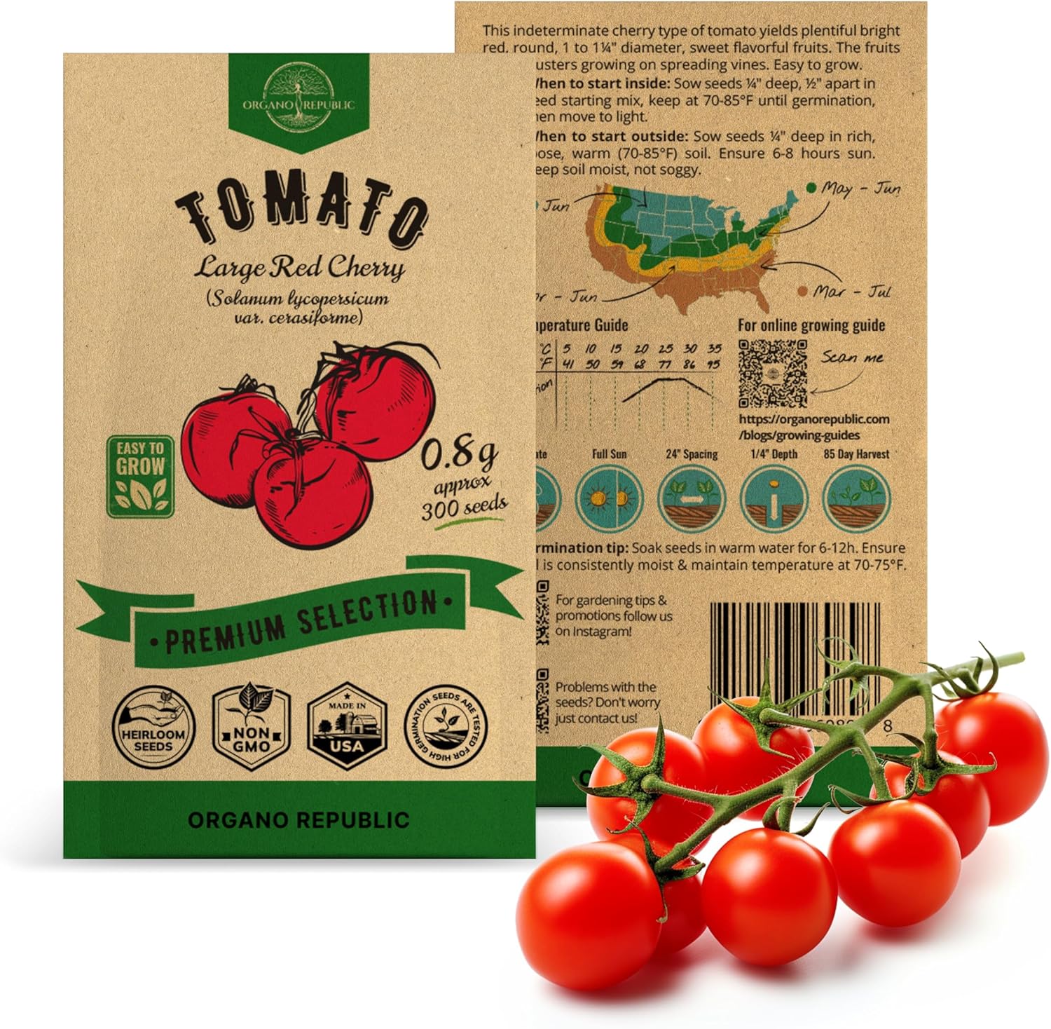 Amazon.com : Tomato Large Cherry Seeds Pack 0.8 G - Over 300 of Non-GMO ...