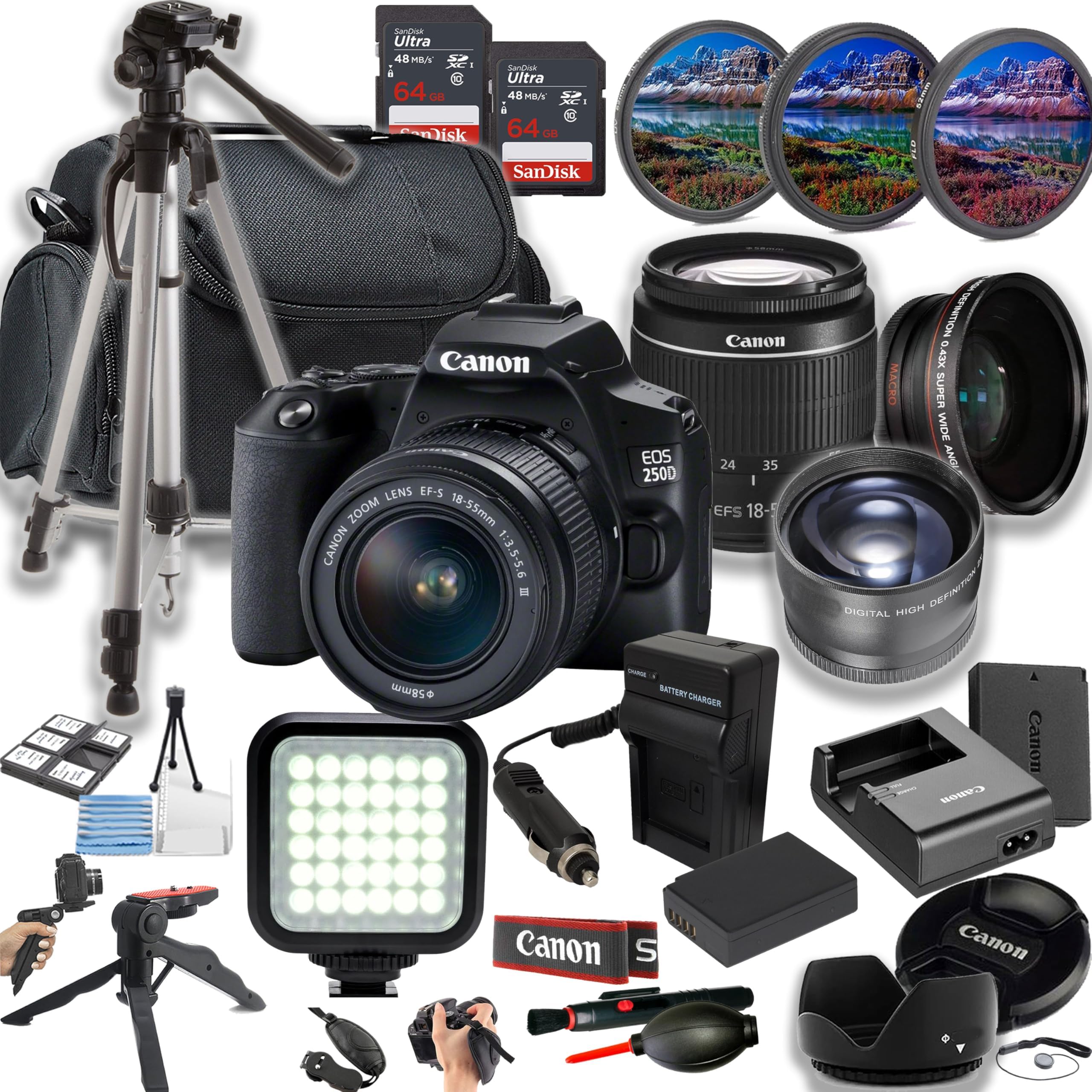 Amazon.com : Canon EOS 250D / Rebel SL3 Digital SLR Camera w/EF-S 18 ...