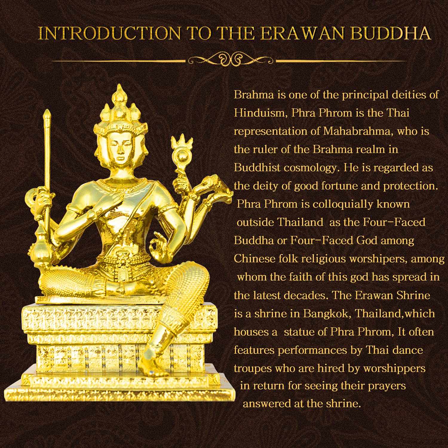 Golden Alloy Thai Sitting Brahma 4”Tall Indoor Erawan Shrine Phra Phrom ...