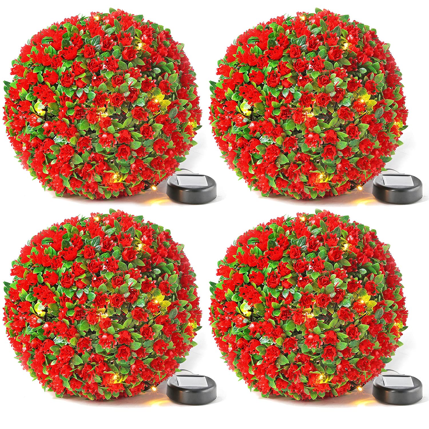 Solalite 4 x 28cm Red Topiary Balls with 20 Solar LED Lights, Hanging ...