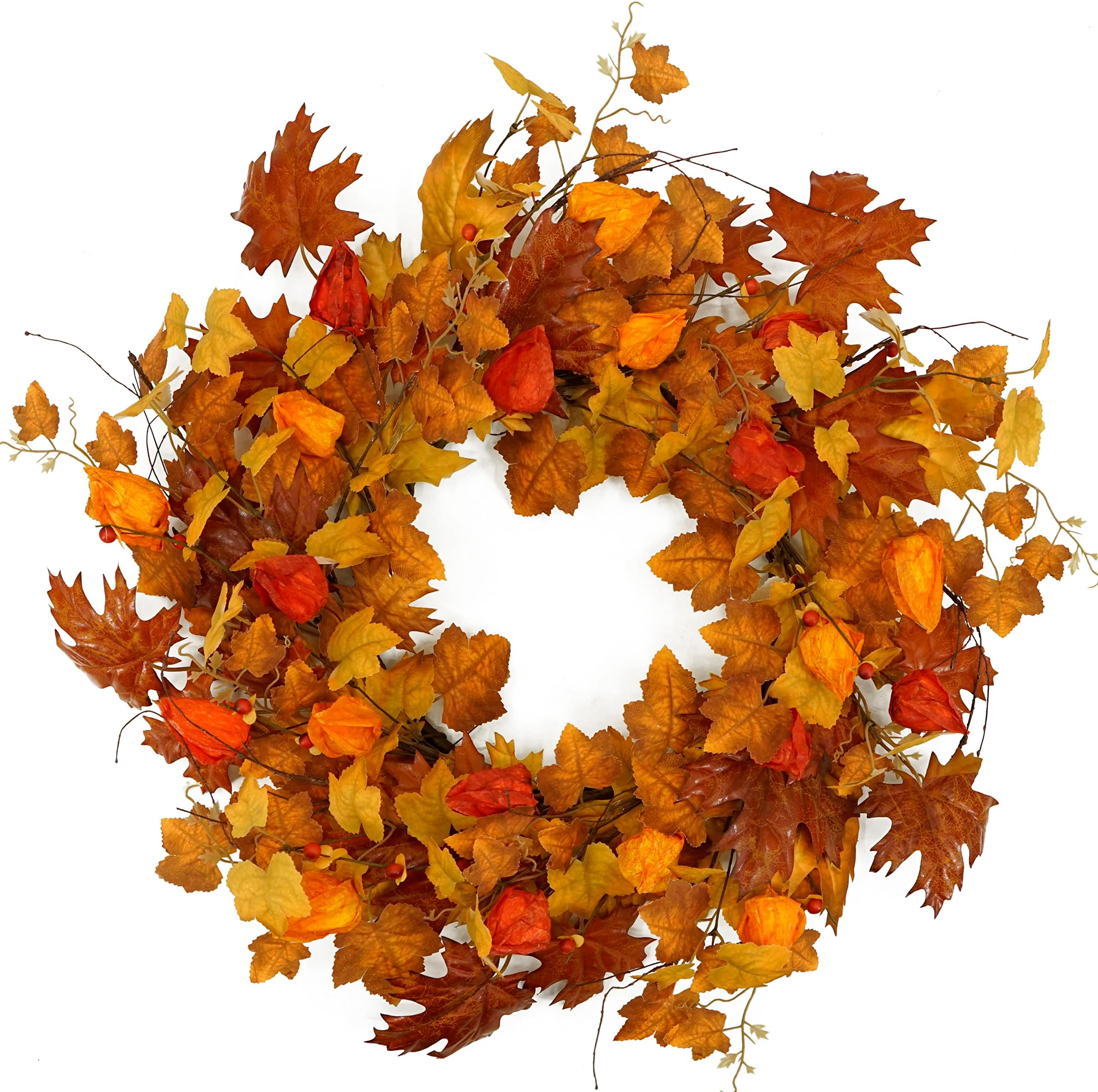 Amazon.com: 22 inch Artificial Fall Wreath Maple Leaf Wreath with Cape ...