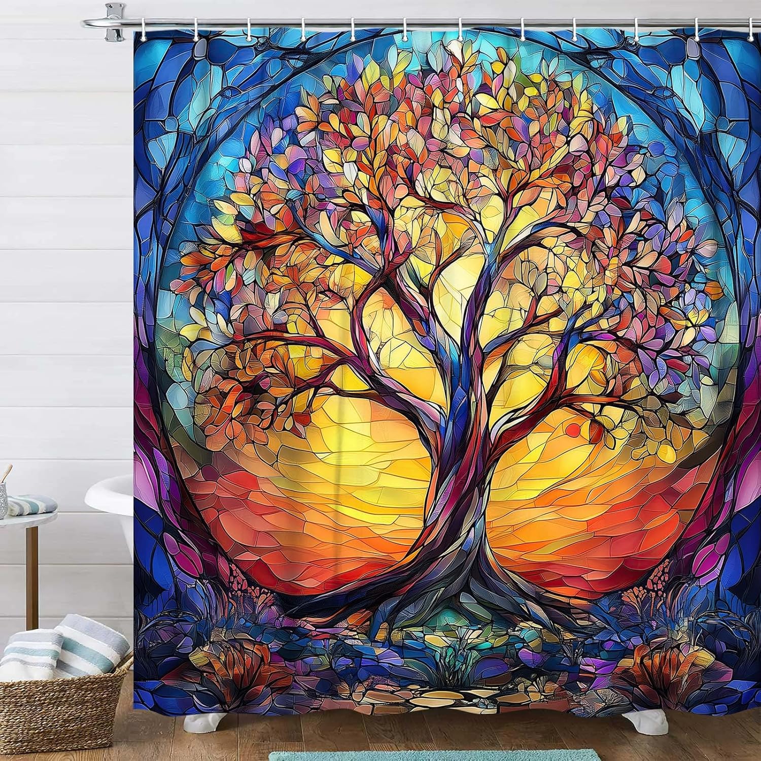 Amazon.com: DYNH Stained Glass Shower Curtain, Stained Glass Tree ...