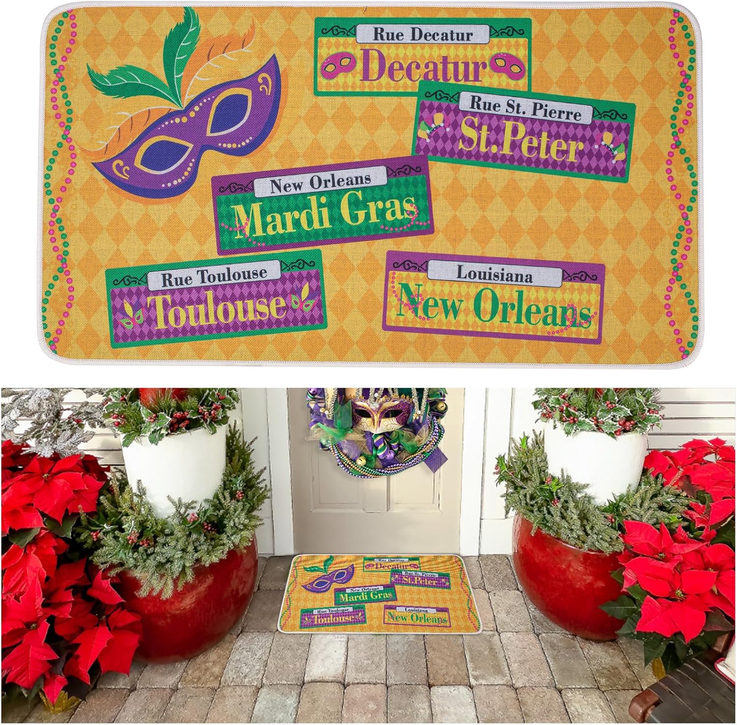 Amazon.com: Foyego Mardi Gras Doormat Outdoor Welcome Mat Carnival ...