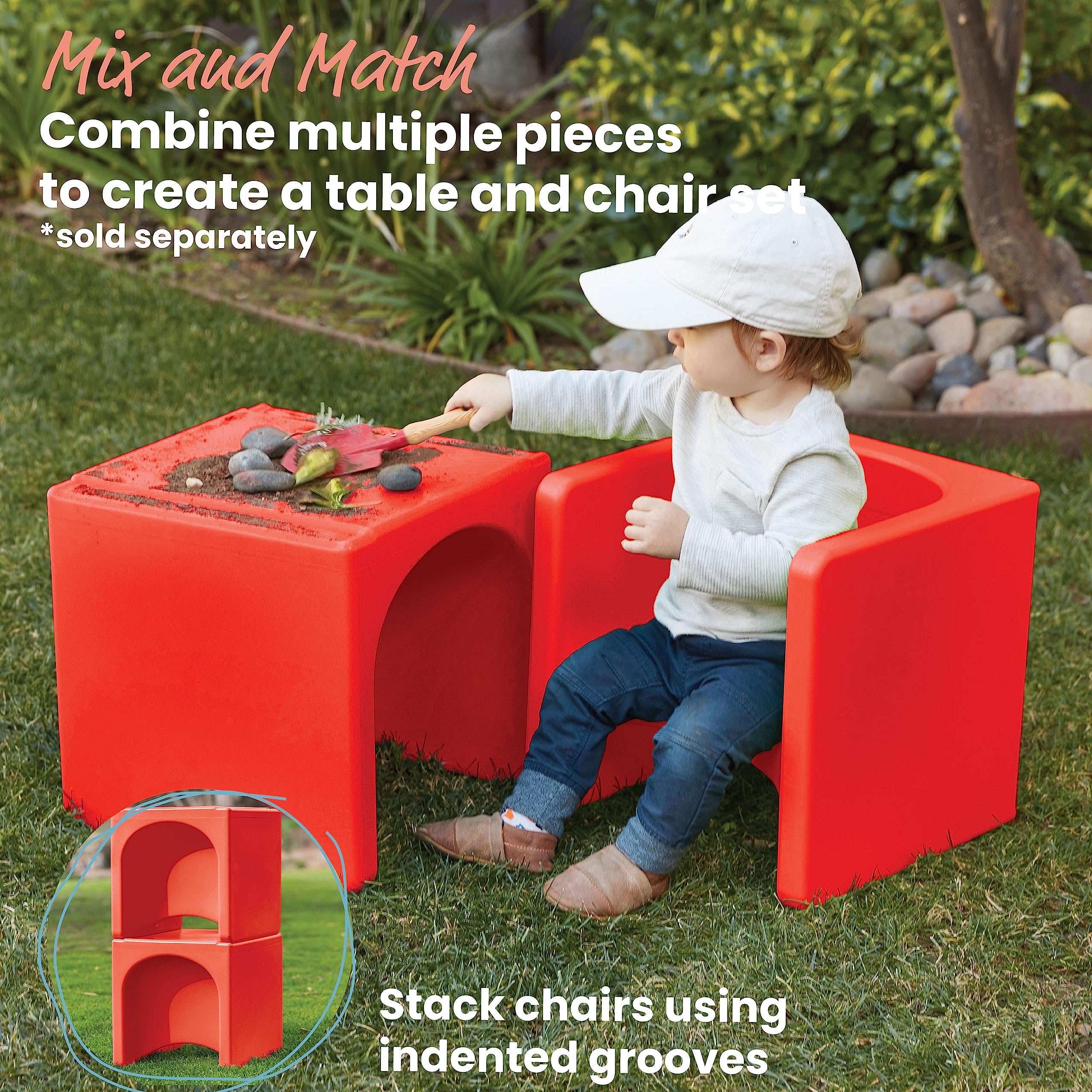 ECR4Kids Tri-Me 3-In-1 Cube Chair, Kids Furniture, Red