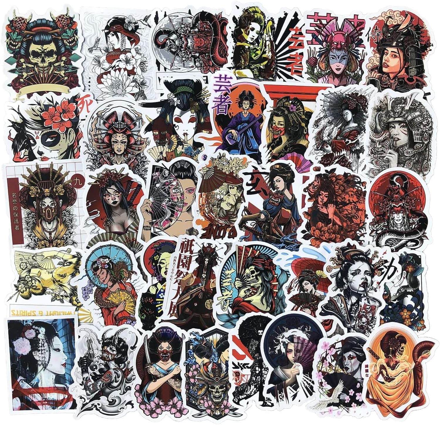 Amazon.com: 50 Pcs Japanese Vintage Sakura Fan Stickers Pack for Water ...