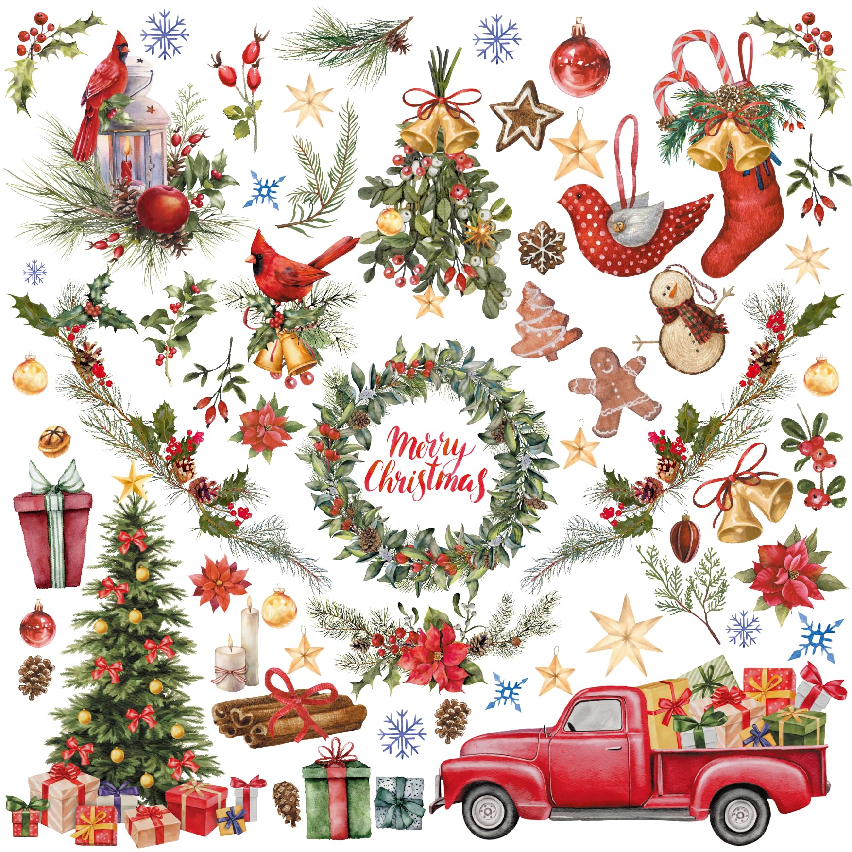Amazon.com: Cholemy 8 Sheets Christmas Wall Decal Stickers Christmas ...