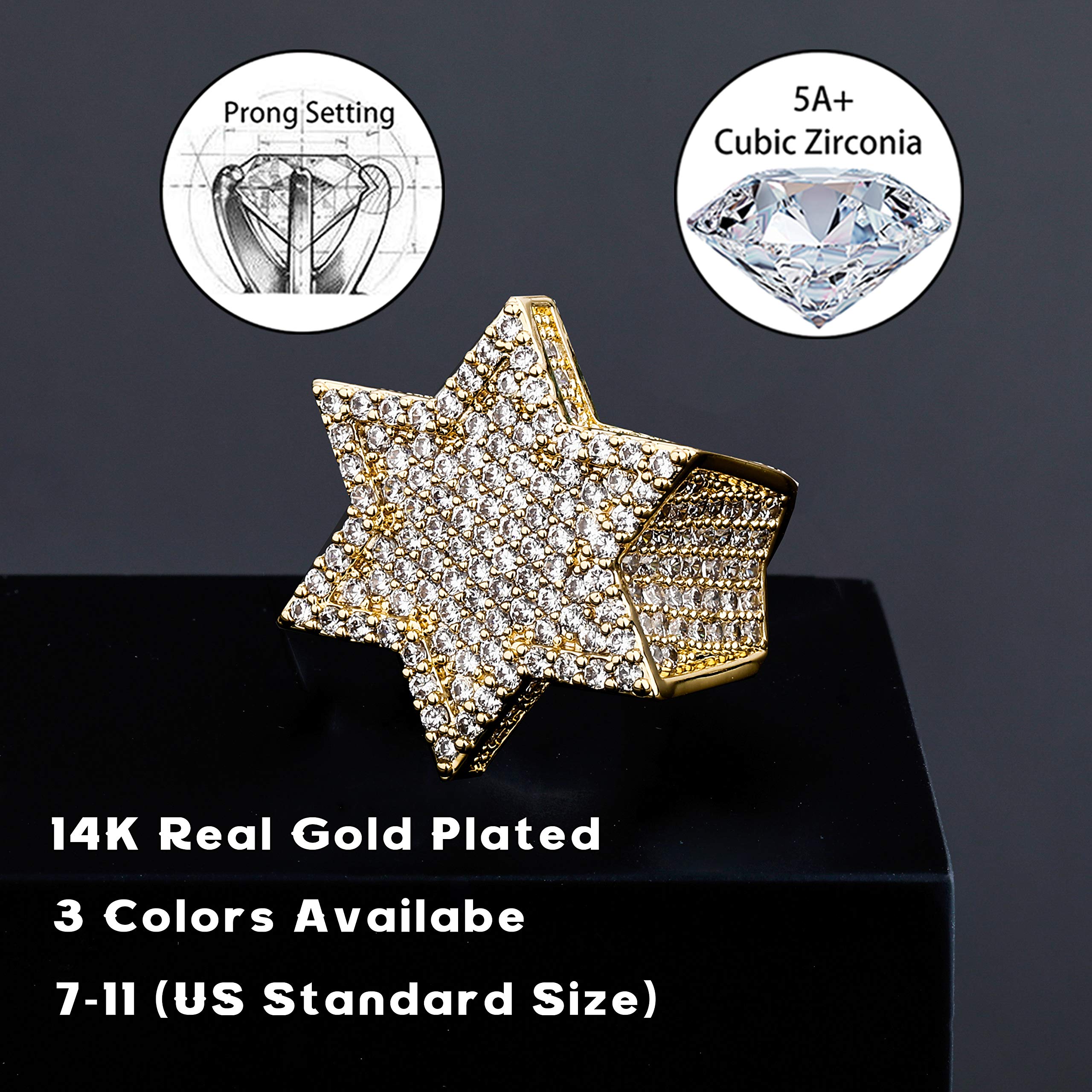 Snapklik.com : 14K Gold Silver Plated Iced Out Punk Band Hexagram Star ...