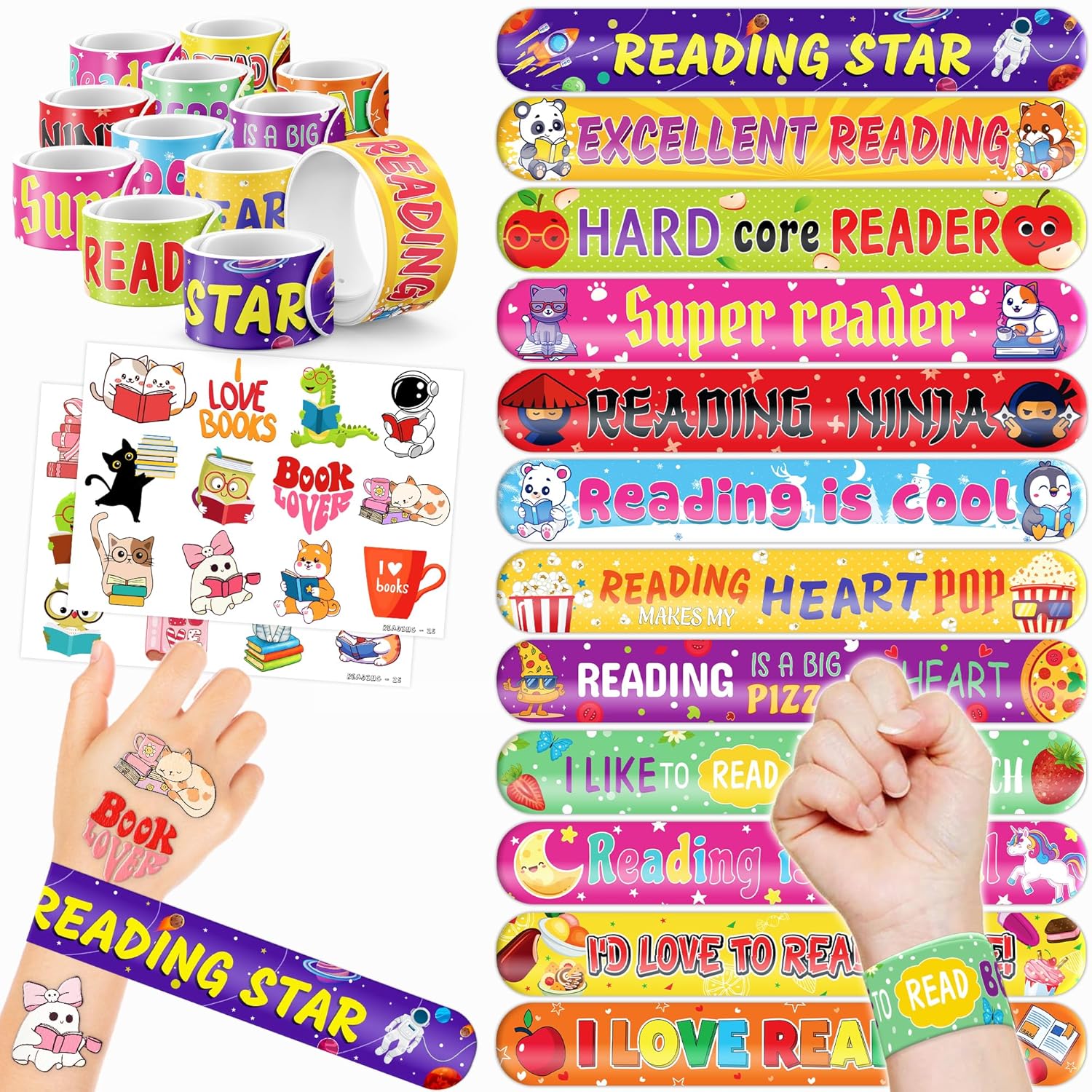 Amazon.com : 8PCS Love to Read Party Set – 24PCS Temporary Tattoos ...