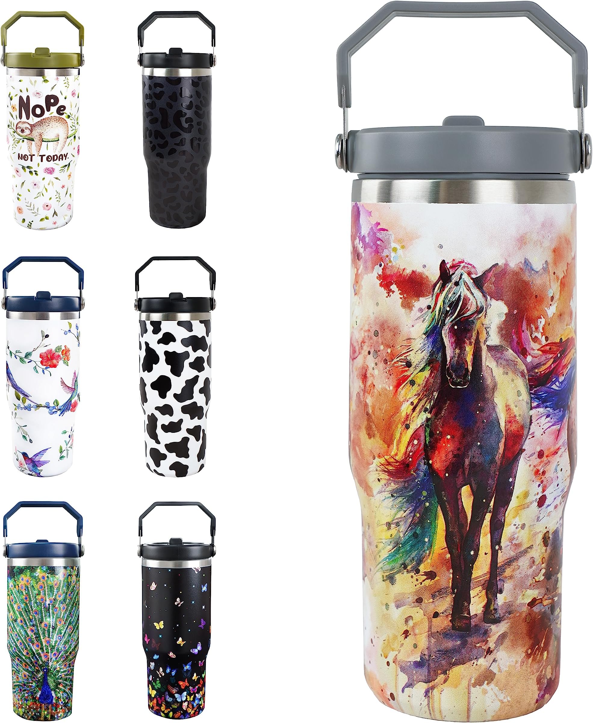 Amazon.com | Jizrecly 30 oz Horse Tumbler With Handle and Straw, 30oz ...