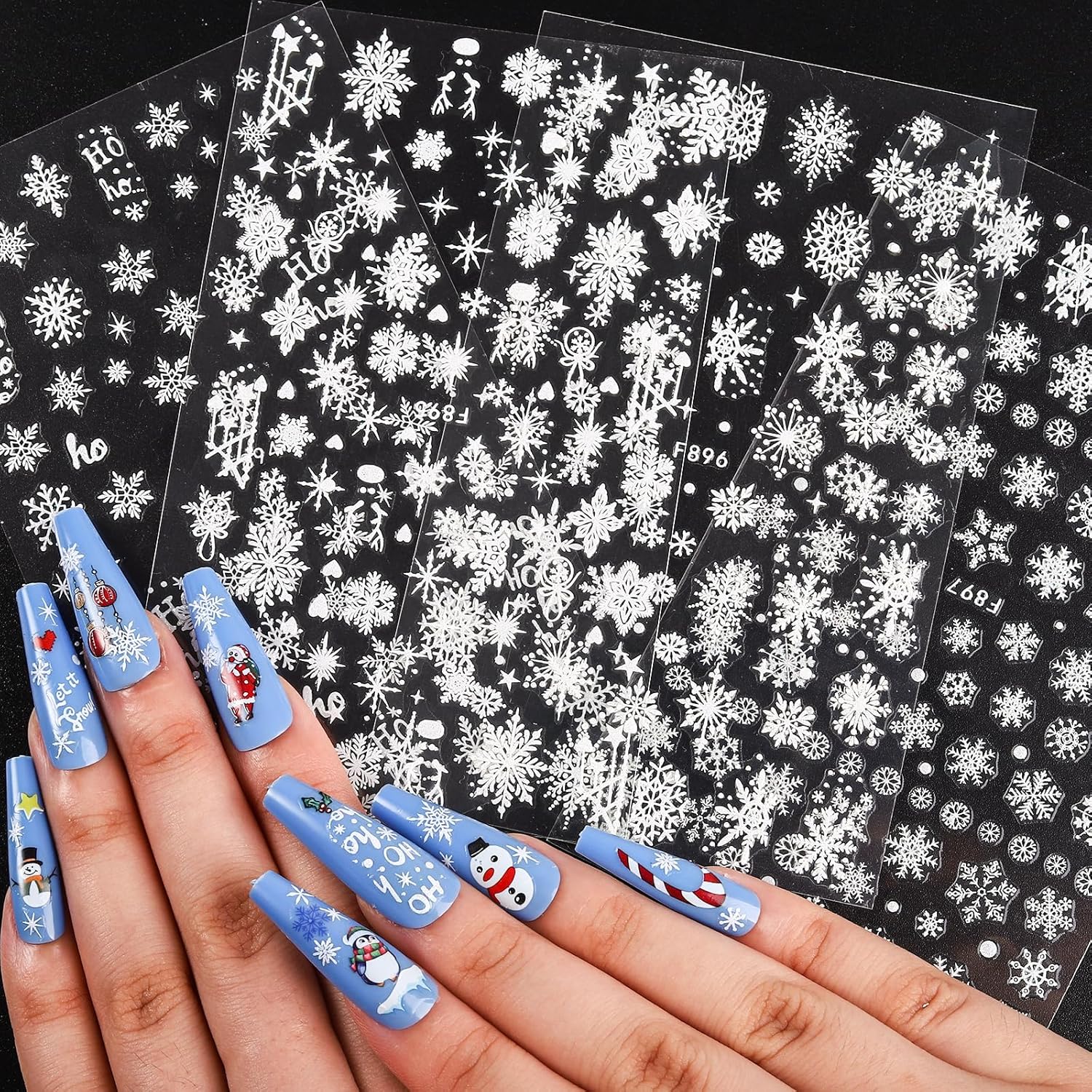 Amazon.com: Snowflakes Nail Art Stickers 4 Sheets 5D Embossed Christmas ...