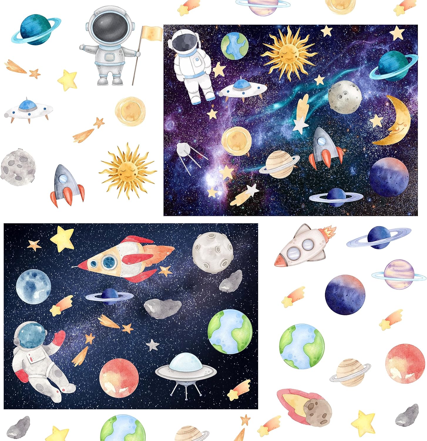 Amazon.com: 24 Sheets Space Stickers for Kids Reusable Planet Rocket ...