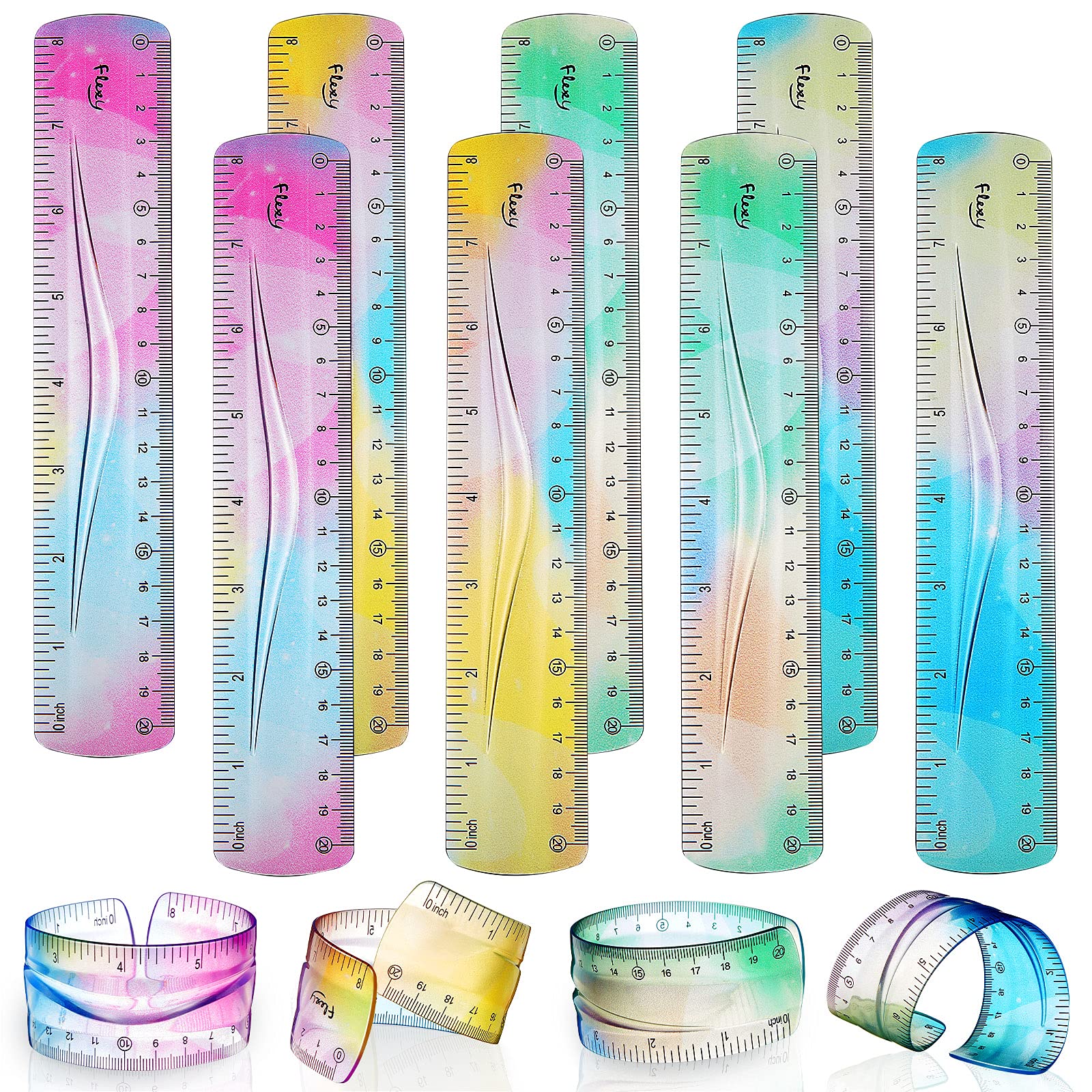 Buy 8 Pieces rulers 8 inch ruler bendable ruler flexible ruler soft ...
