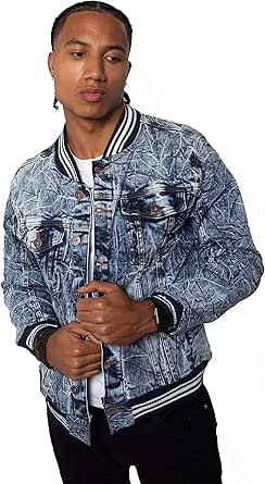 Evolution In Design Men's Bomber Denim Jacket (Super Blue, XX-Large) at ...