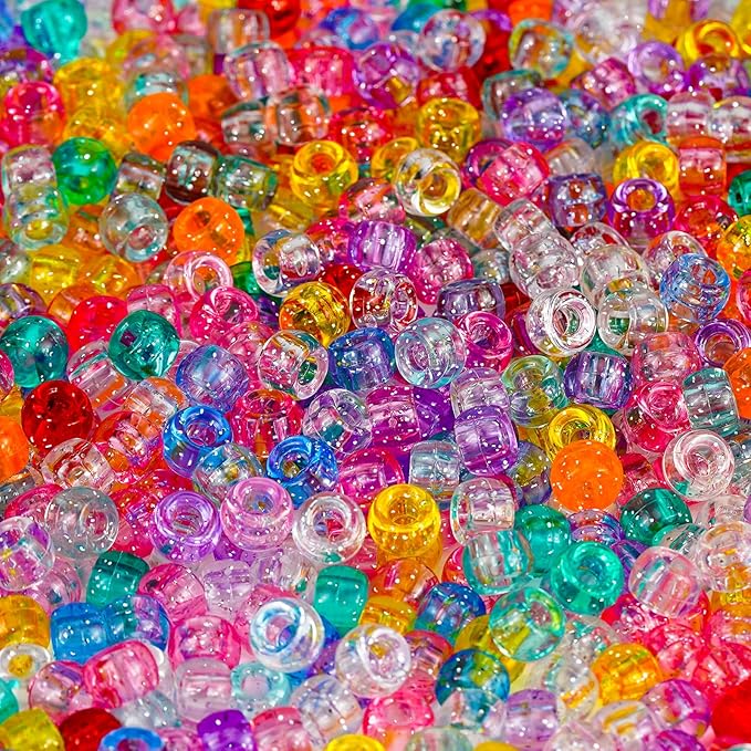 Amazon.com: 1000+pcs Glitter Pony Beads Bulk, Acrylic 9mm Large Plastic ...