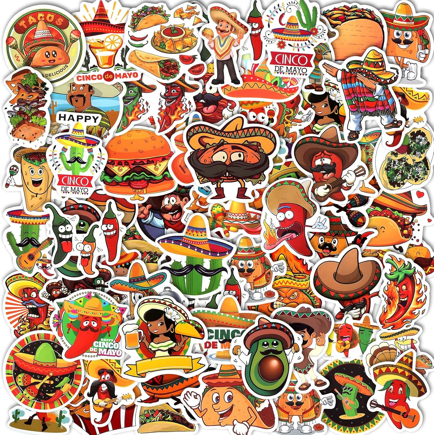 Amazon.com: HOWAF 50pcs Fiesta Stickers Pack, Mexican Food Stickers for ...