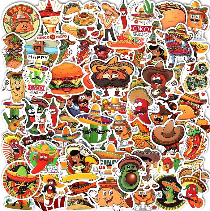 Amazon.com: HOWAF 50pcs Fiesta Stickers Pack, Mexican Food Stickers for ...