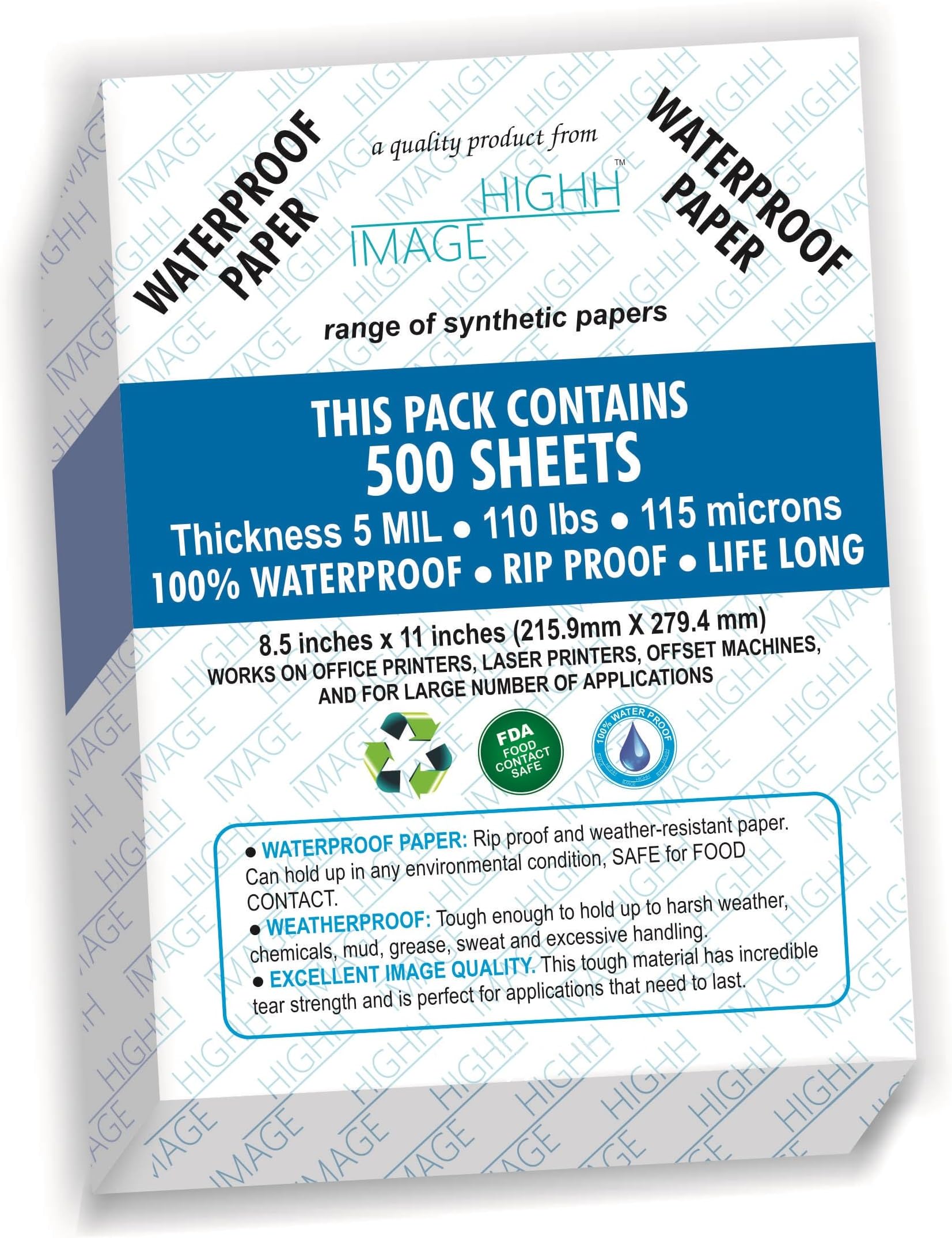 Amazon.com : REVLAR(TM) Waterproof Laser Printer Paper 8.5x11" 4.7mil ...