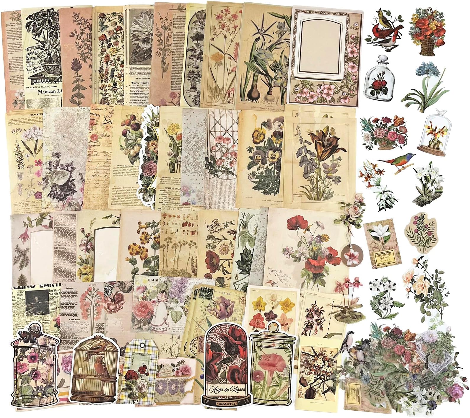 Amazon.com : 100 Pcs Vintage Scrapbooking Supplies Junk Journal Kit ...