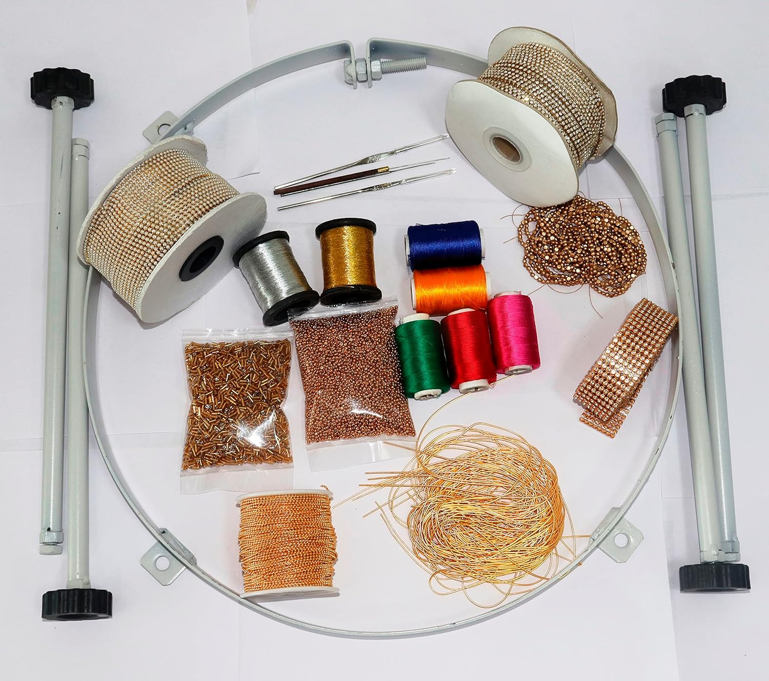 VRADAH 20Items Aari Work kit with 18Inch Aari/Maggam/Tambour Work Stand ...