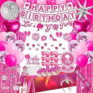 Amazon.com: KULUJIA 99PCS Hot Pink Birthday decorations Party Supplies, Glitter Happy Birthday ...