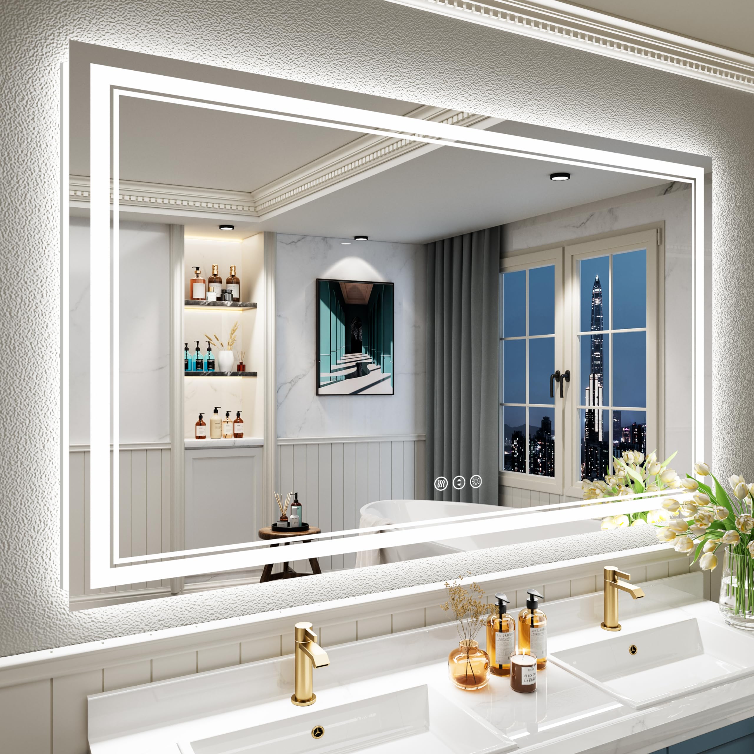 72x36 LED Bathroom Mirror with Lights, Backlit + Front Lit, Anti-Fog ...