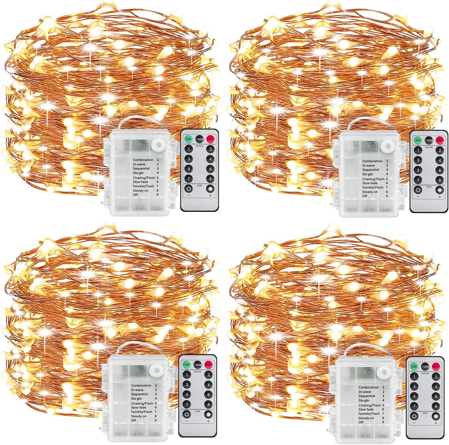 Amazon.com : 4 Pack 50 Led Fairy Lights Battery Operated with 8 Modes ...
