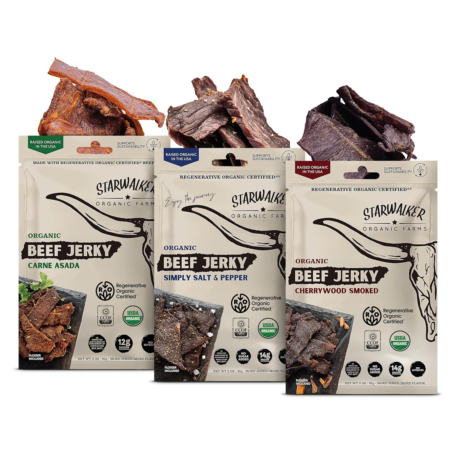 Amazon.com: StarWalker Organic Farms Beef Jerky Variety Pack, 9 Oz ...