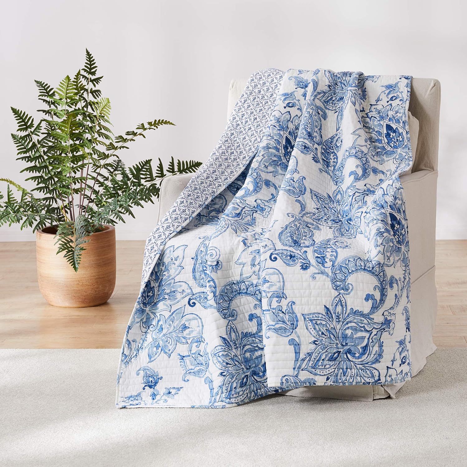 Amazon.com: Levtex Home - Bennett - Quilted Throw - 50x60in. - Floral ...