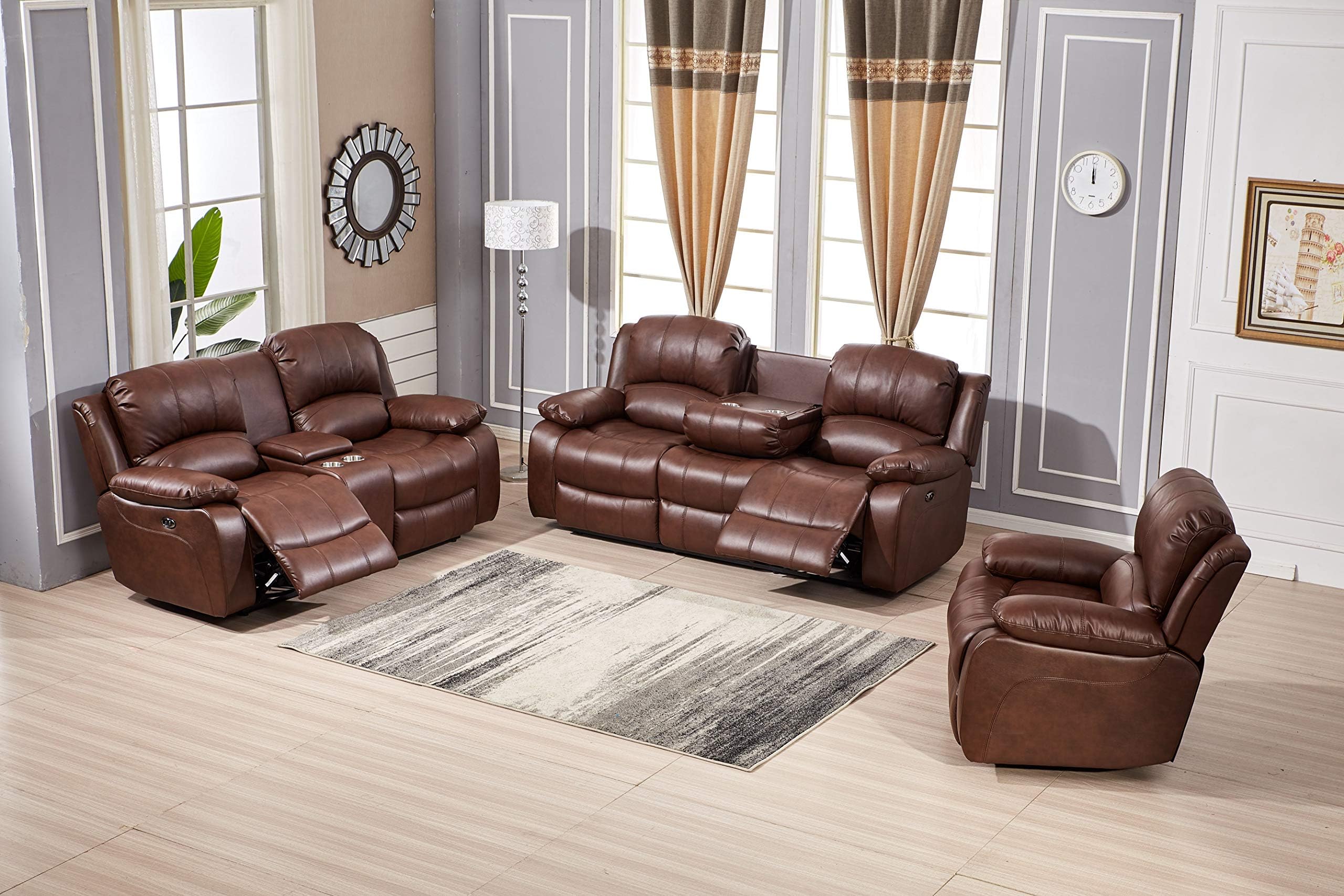 Amazon.com: Beverly Furniture 3 Piece Bonded Leather Sofa & Loveseat ...