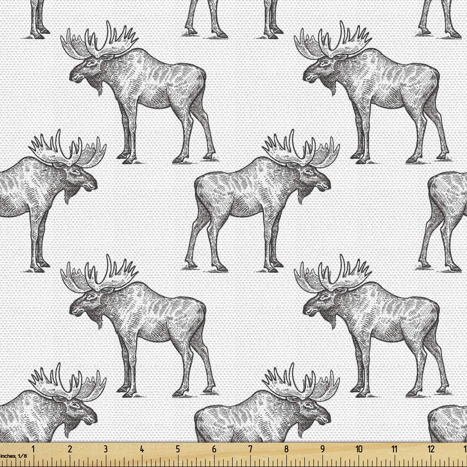 Amazon.com: Lunarable Moose Fabric by The Yard, Wild Forest Animal ...
