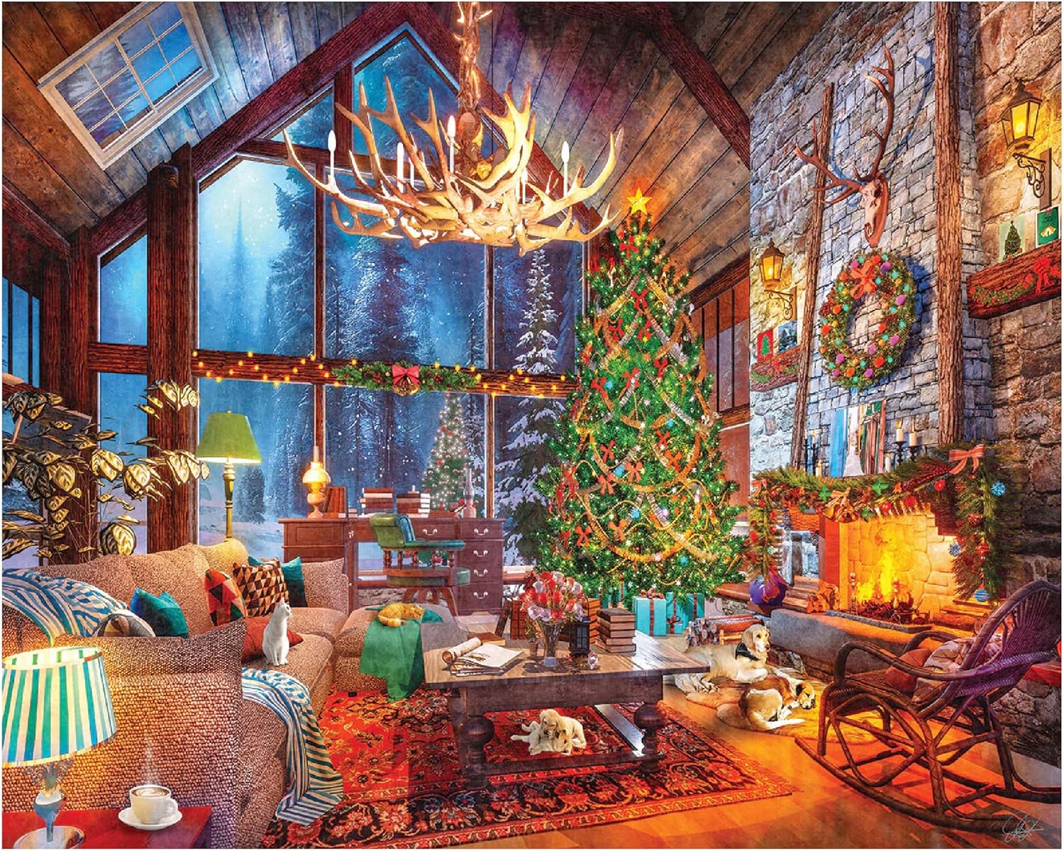 Amazon.com: White Mountain 1000 Piece Jigsaw Puzzle Winter Christmas ...