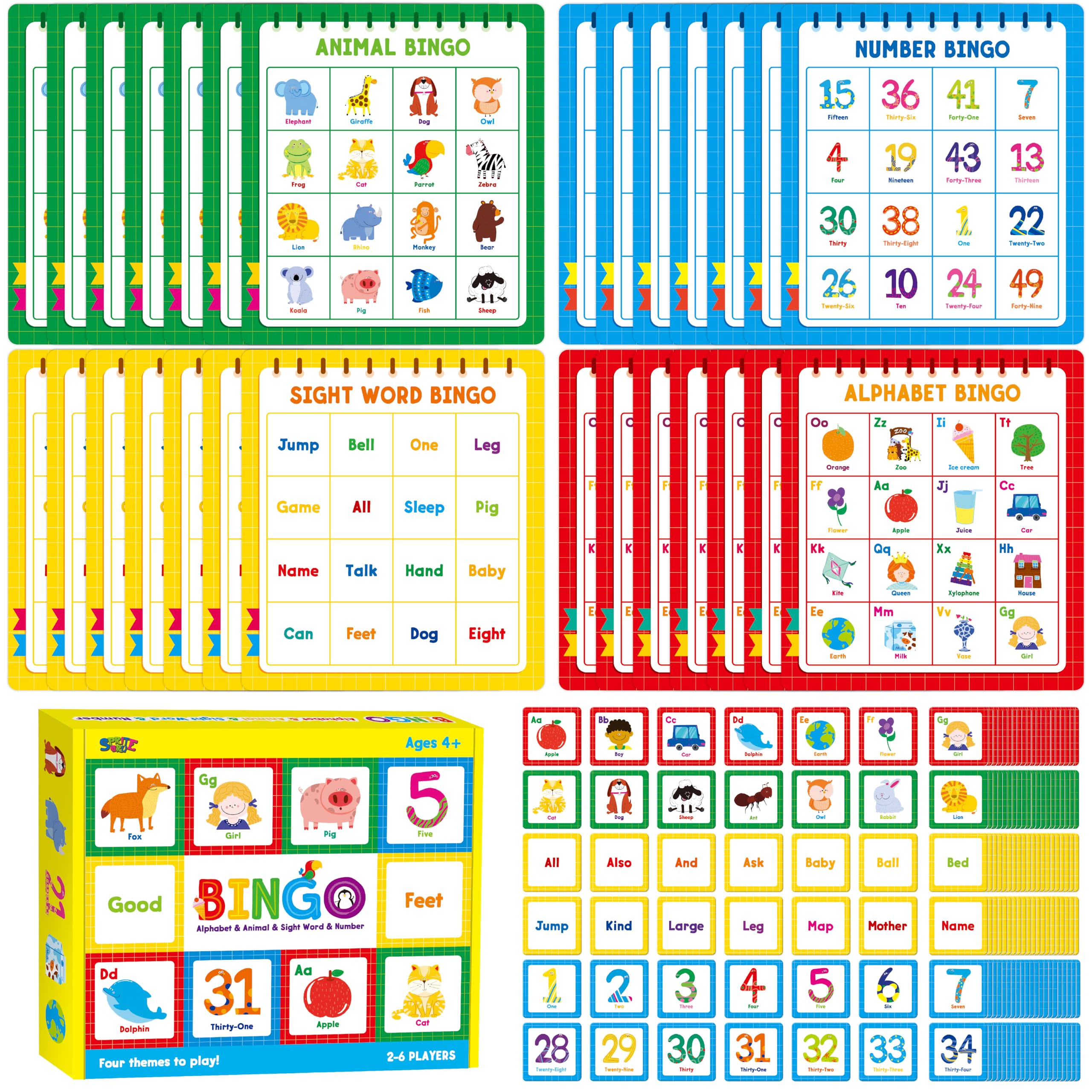 Family Bingo Game, Alphabet Animal Sight Word and Number Bingo Board ...