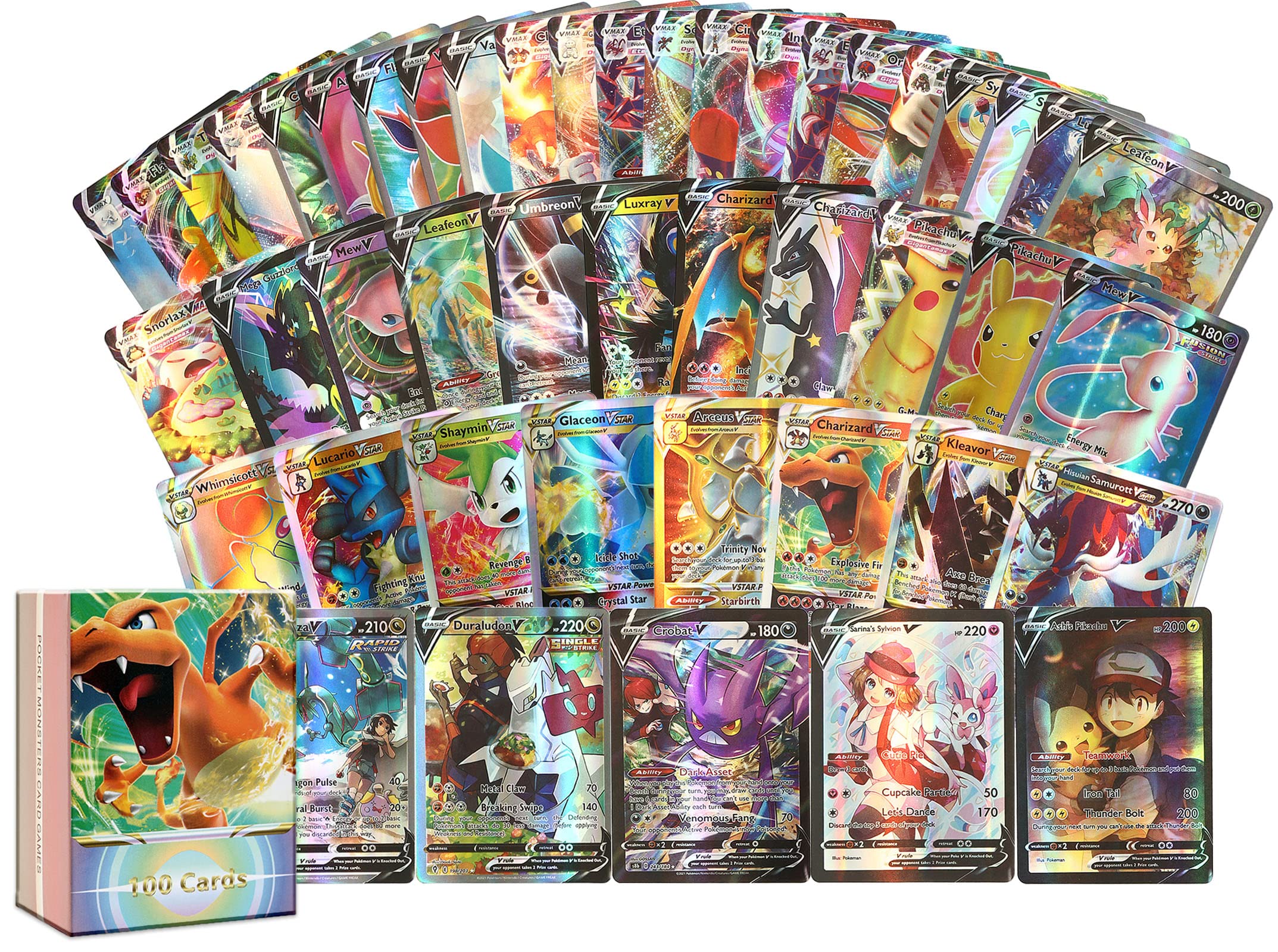 Buy 100 Pcs Rare Cards Pack Vstar Vmax V Shining Card, Gifts for Kids ...
