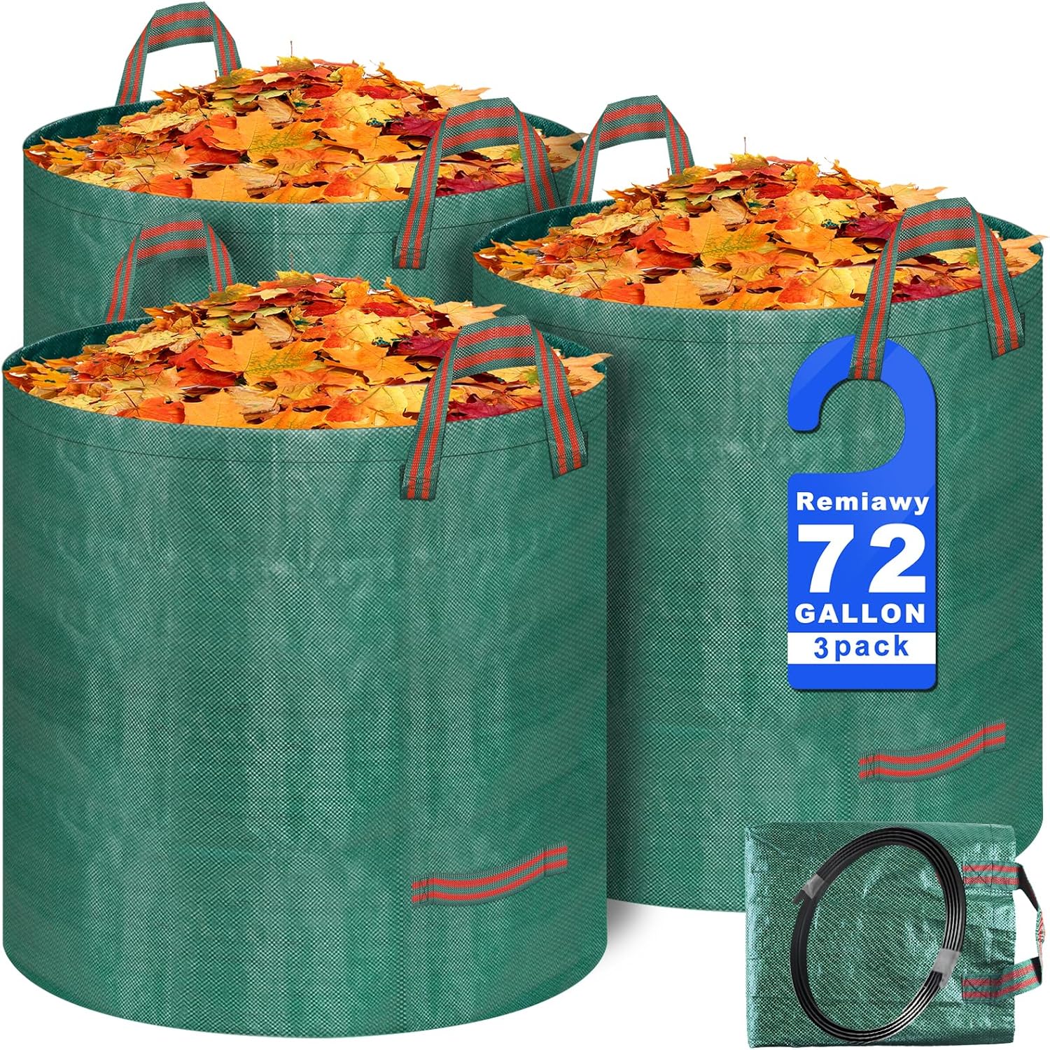 Amazon.com : Remiawy Reusable Yard Waste Bags, 3 Packs 72 Gallons Lawn ...