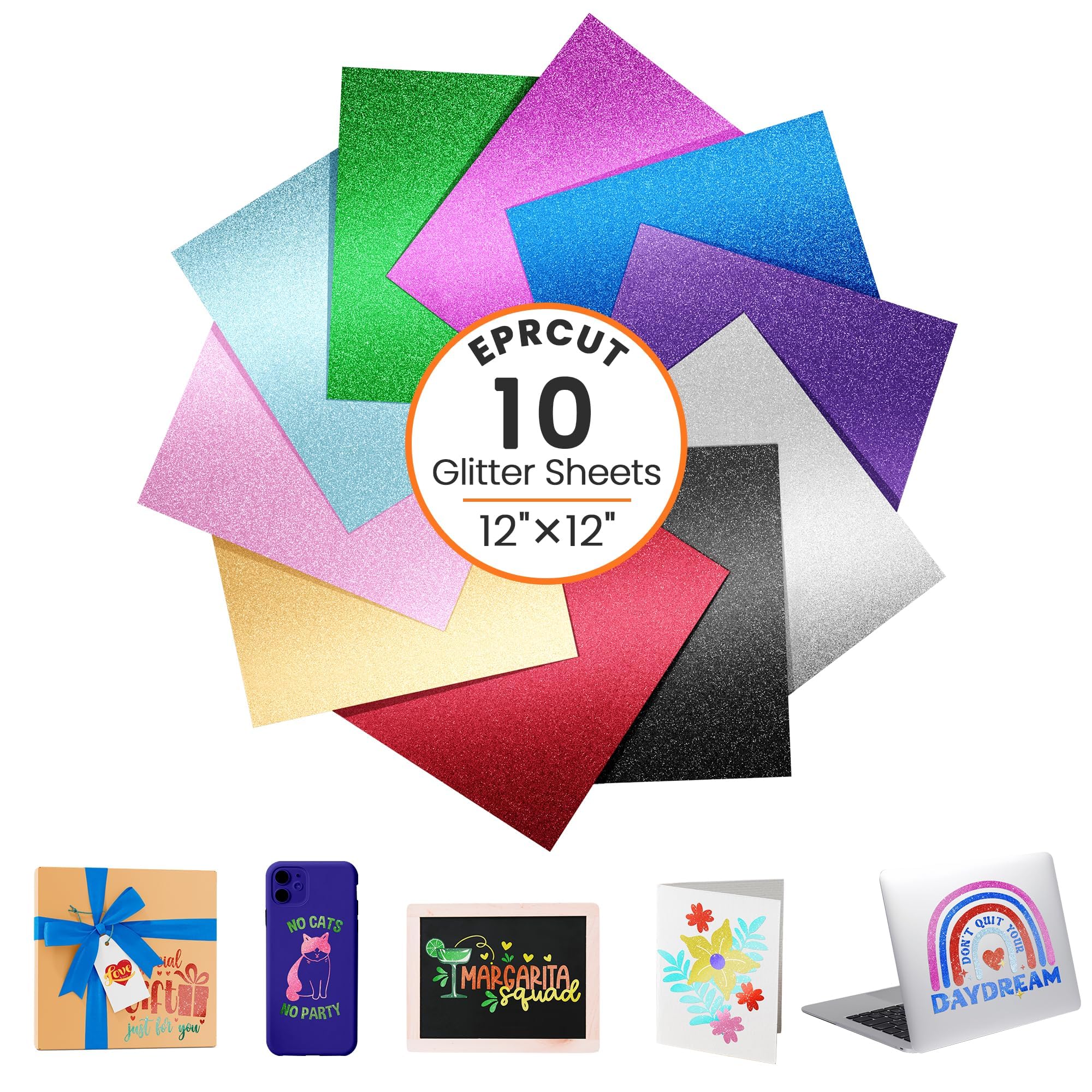 Amazon.com: EPRCUT Glitter Permanent Vinyl Bundle for Cricut, 12" x 12 ...