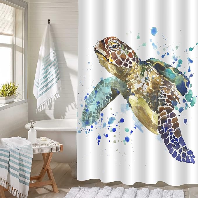 Amazon.com: MitoVilla Antique Sea Turtle Shower Curtain, Watercolor ...