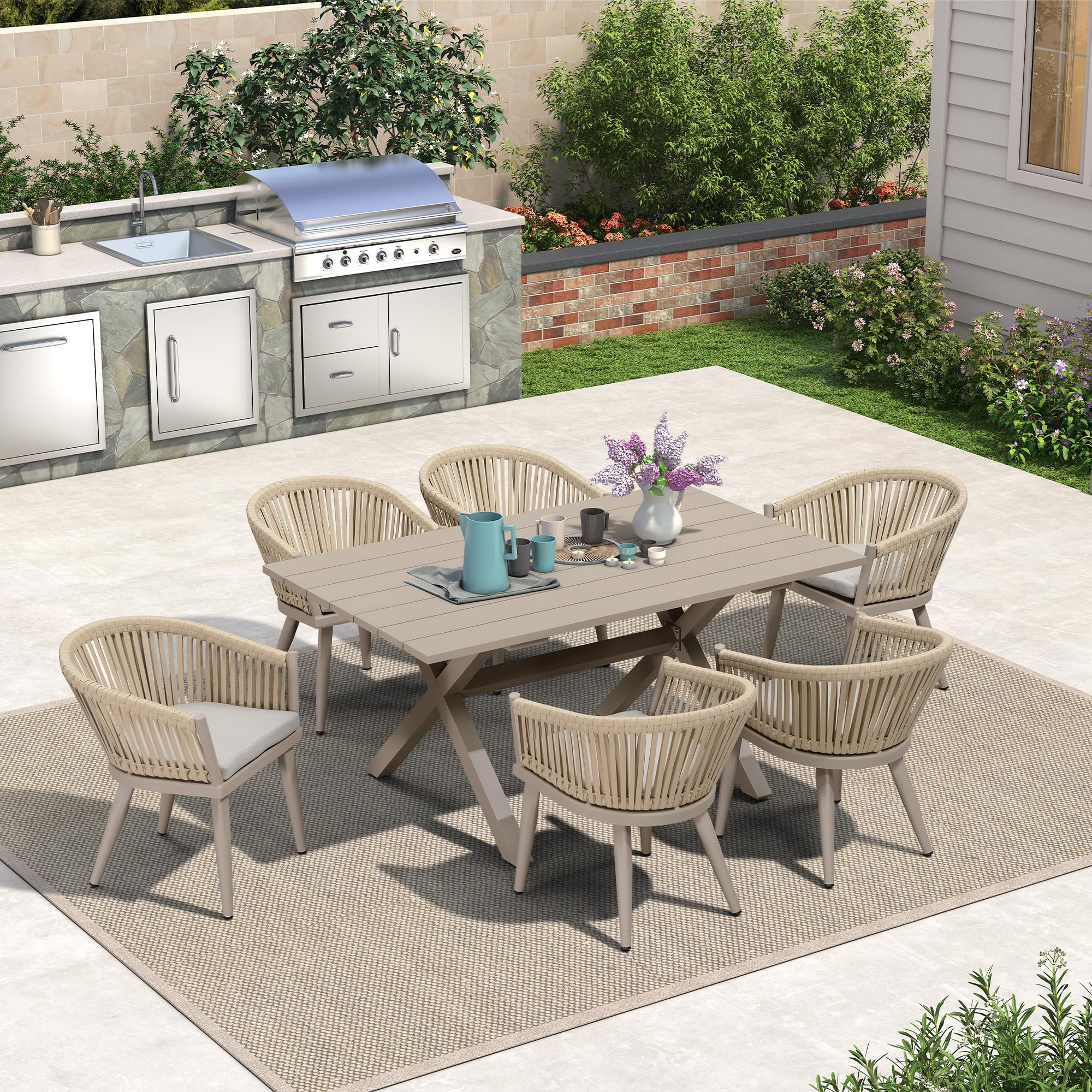 Amazon.com: PURPLE LEAF 7 Pieces Outdoor Dining Set with Patio ...