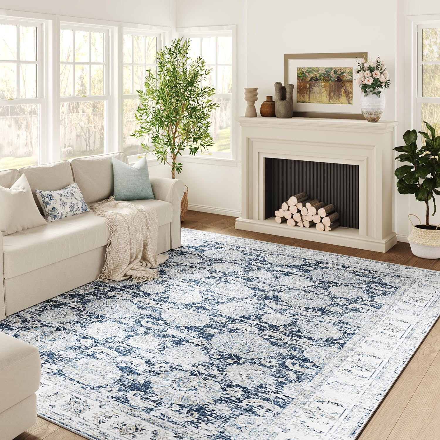 Amazon.com: jinchan Area Rug 9x12 Washable Living Room Rug - Dark Blue ...