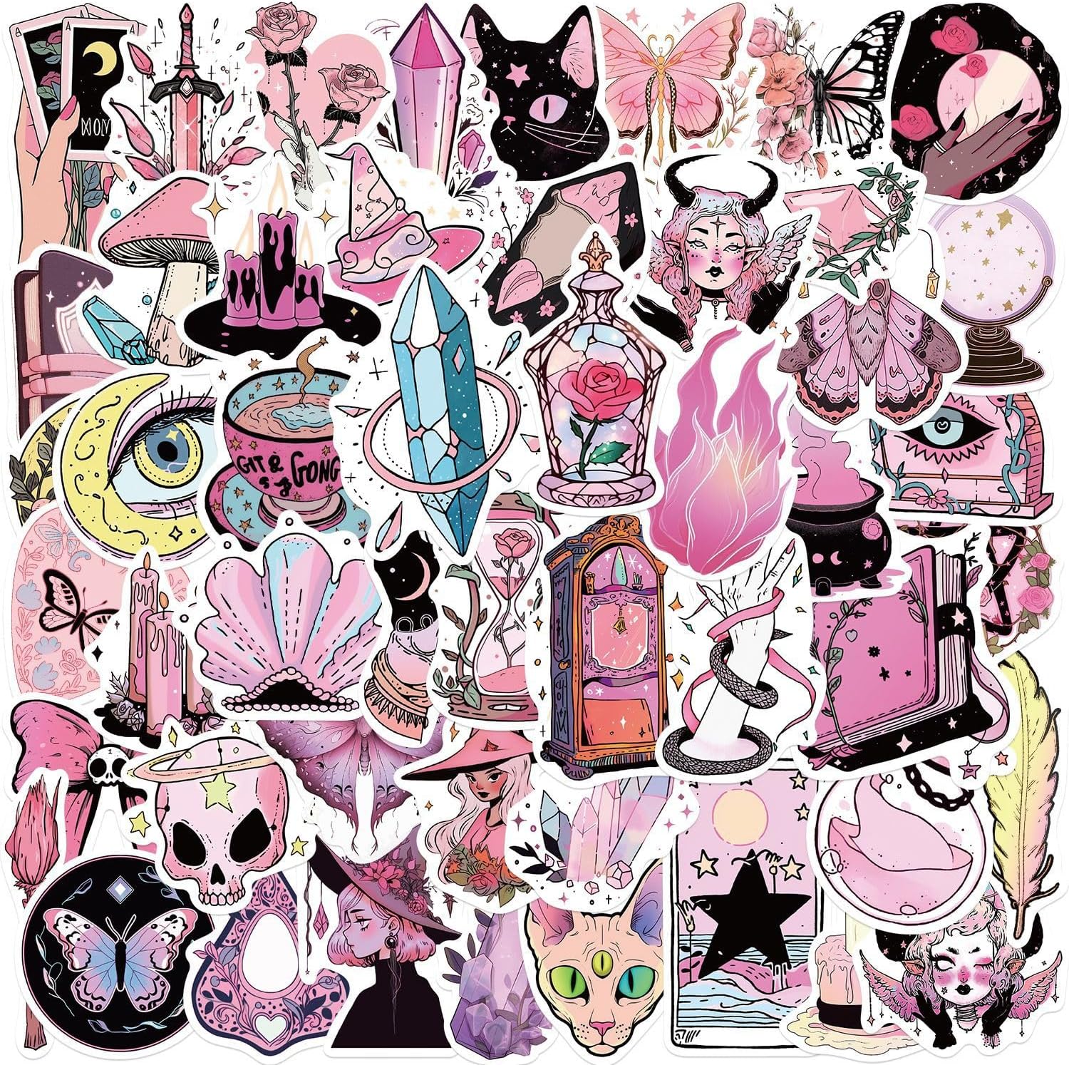 Amazon.com: Yoksas Gothic Pink Witch Stickers - 50Pcs Waterproof Pastel ...