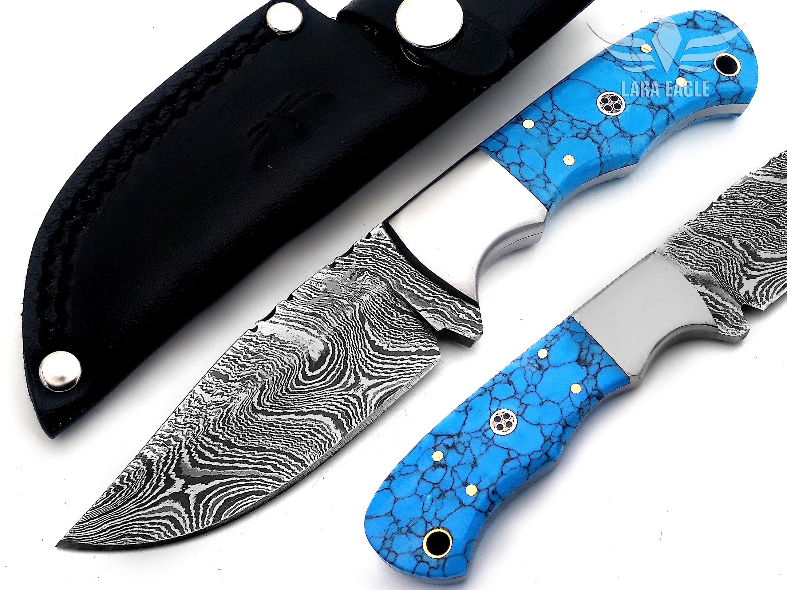 Amazon.com : Lara Eagle Damascus Hunting Knife - Fixed Blade Handmade ...