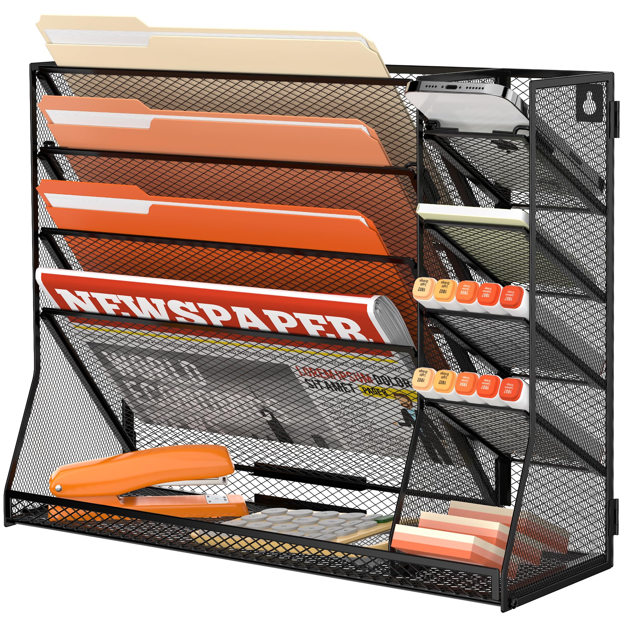 SUPEASY Wall File Organizer, 5-Tier Desk Organizer with 4 Pen Holders ...