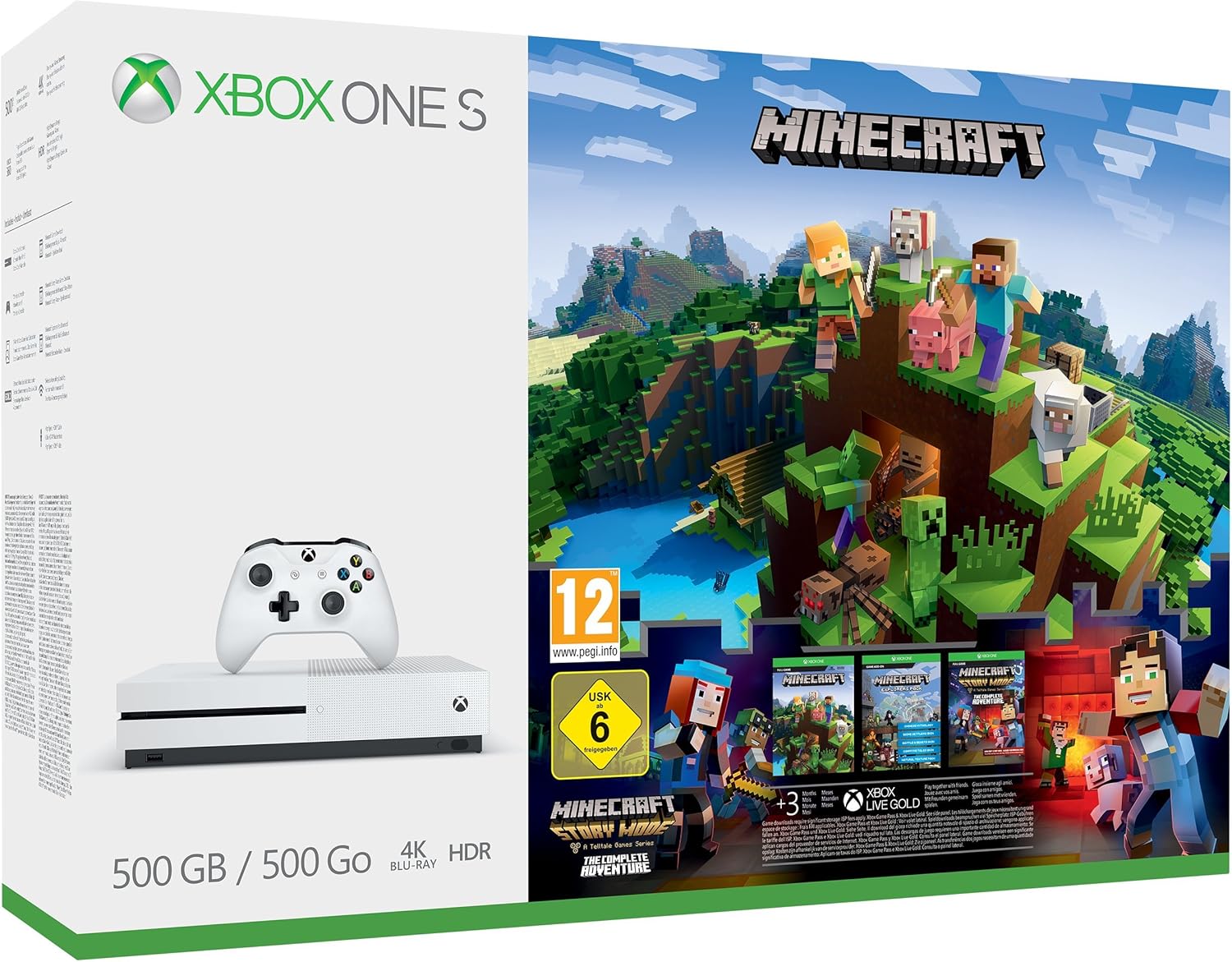 Xbox One S 500GB Console - Minecraft Complete Adventure Bundle : Amazon ...