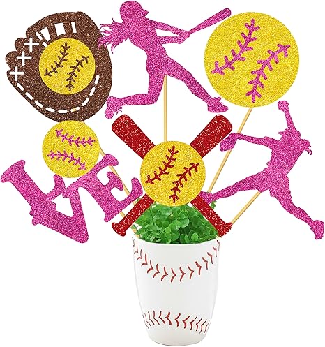 Amazon.com: 12pcs Softball Party Centerpiece Sticks Glitter Softball ...
