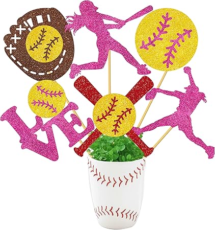 Amazon.com: 12pcs Softball Party Centerpiece Sticks Glitter Softball ...