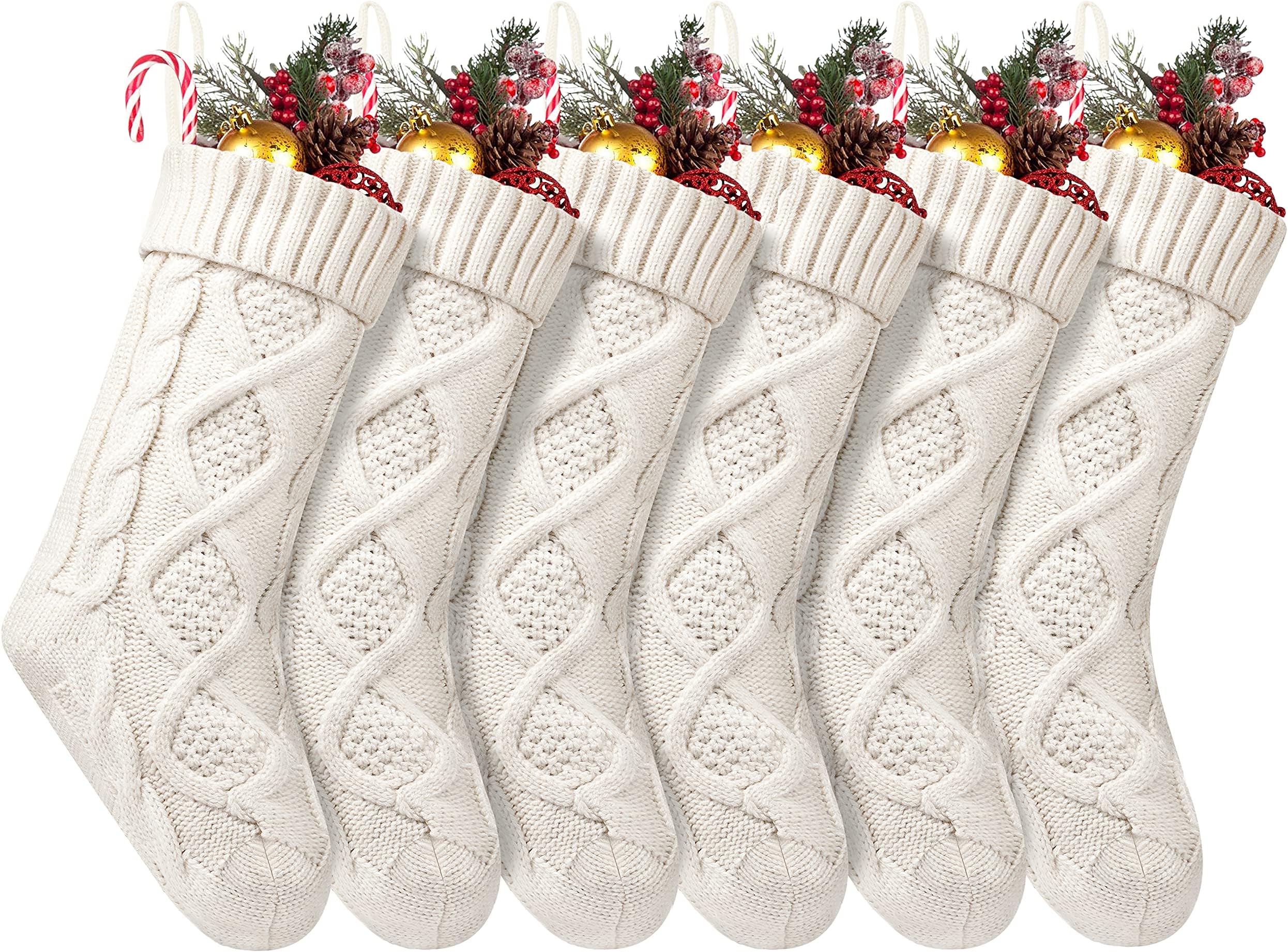 Amazon.com: E-FirstFeeling Cable Knit Christmas Stockings with Faux Fur ...