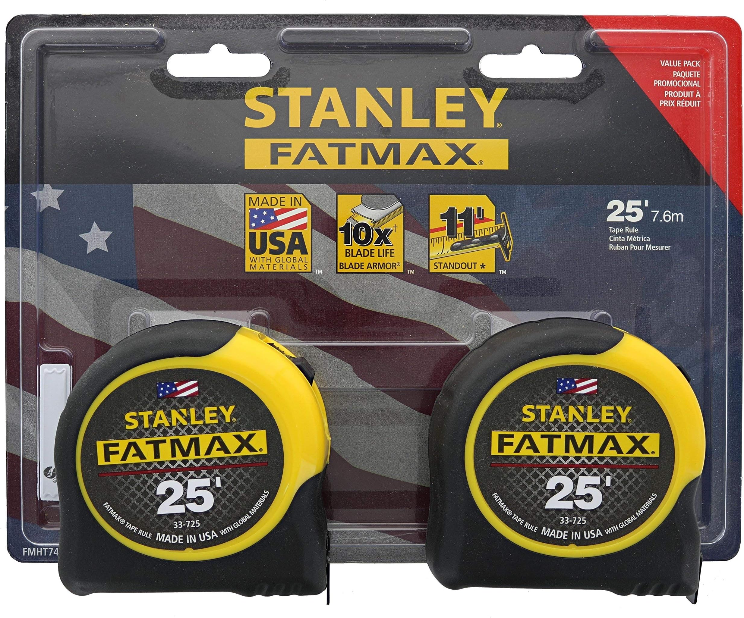 Stanley FMHT74038 Two Pack of Fatmax Easy-Read 25 Foot Tape Measures ...