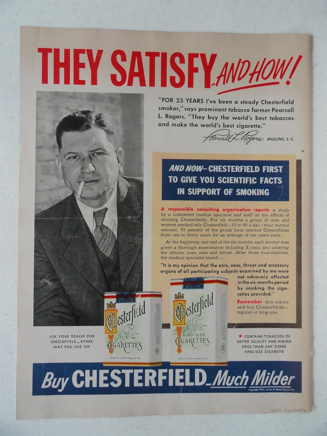 Amazon.com: Chesterfield Cigarettes, Vintage Color Illustration . 50's ...